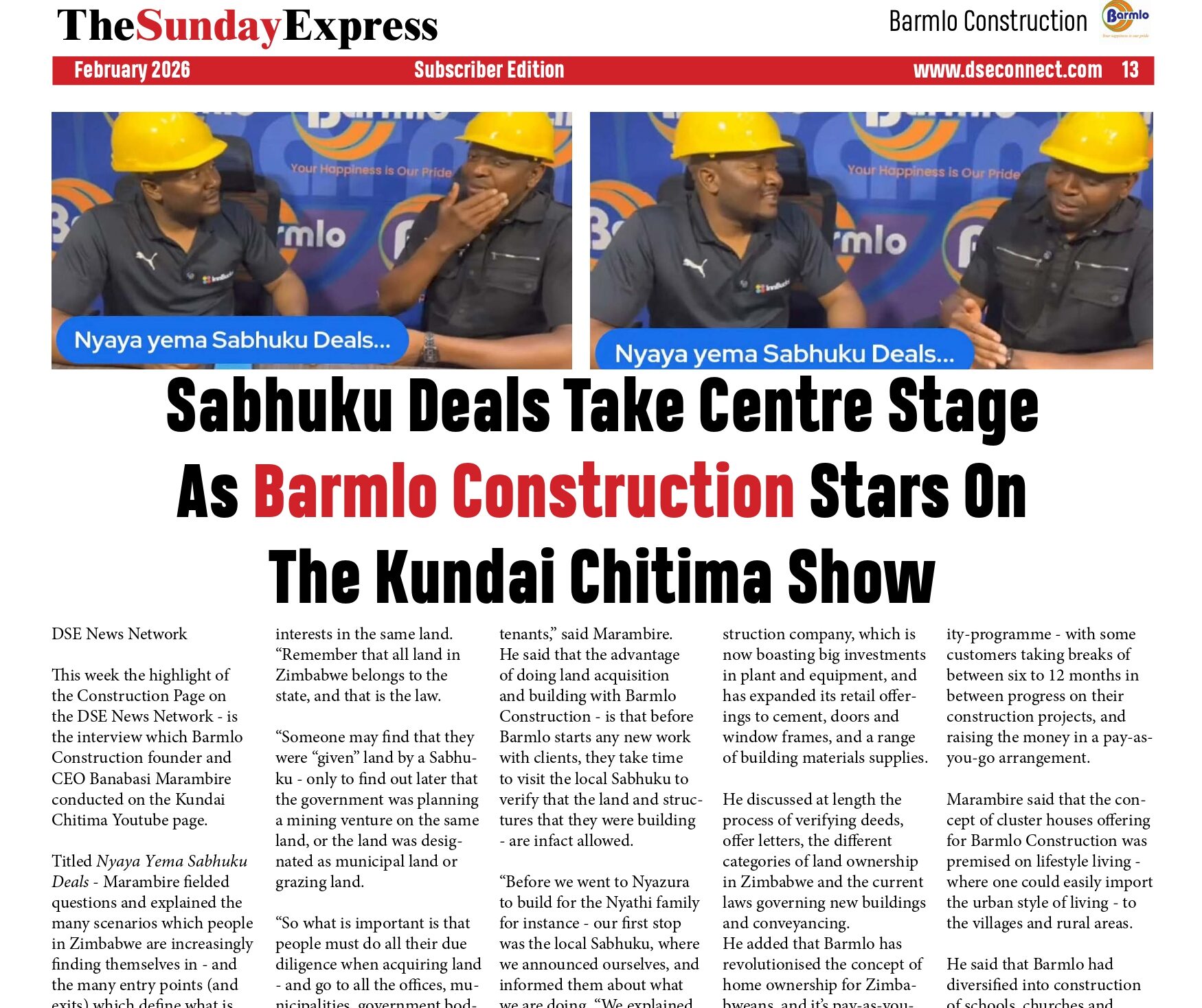 Sabhuku Deals Take Centre Stage As Barmlo Construction Stars On The ...